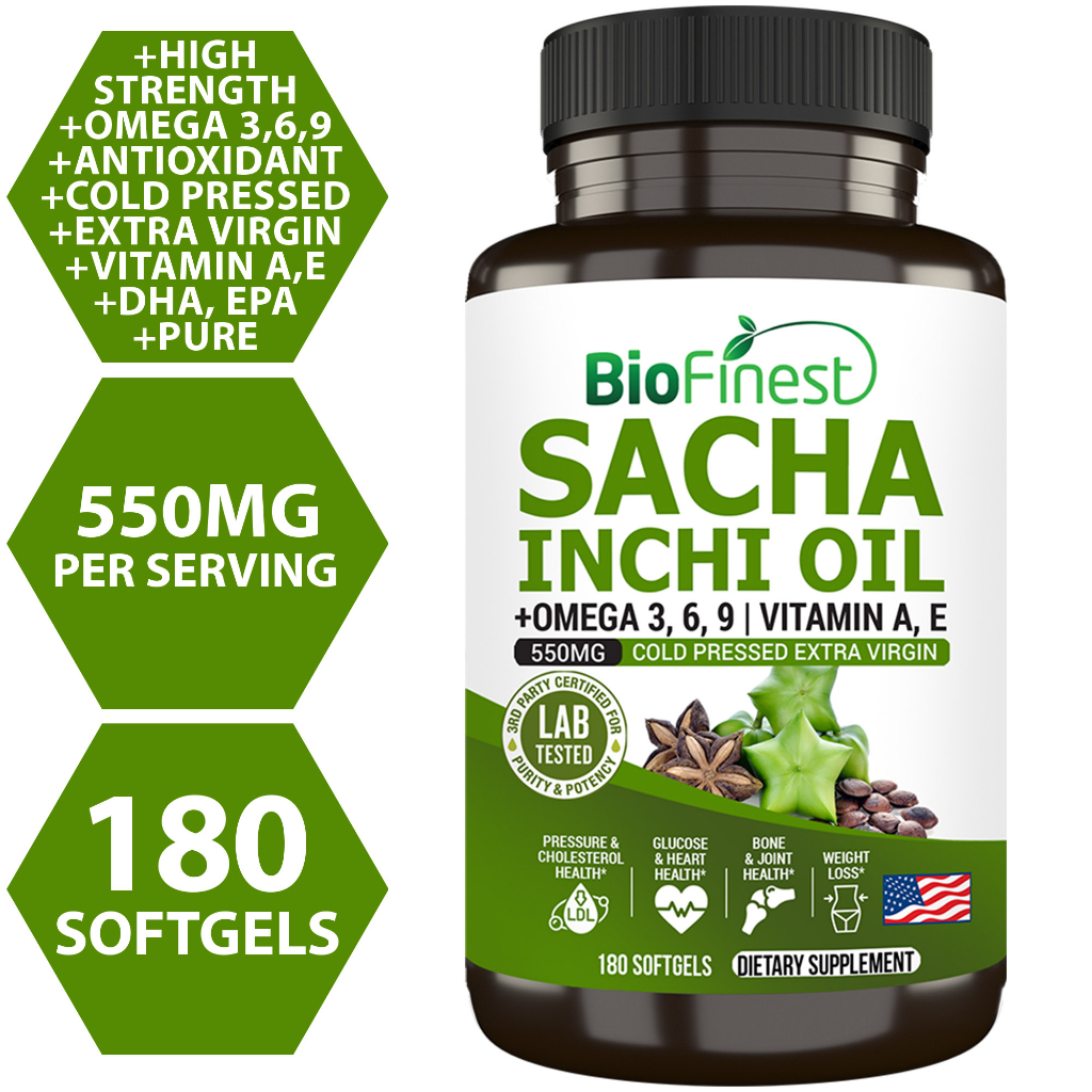 Biofinest Sacha Inchi Oil 550mg Supplement - Omega 3 6 9 Vitamin A E ...