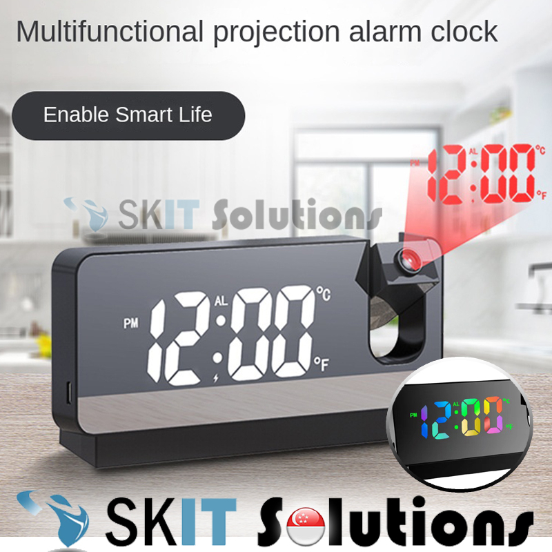 HD LED Projection Alarm Clock Digital Projector Time Display Date ...