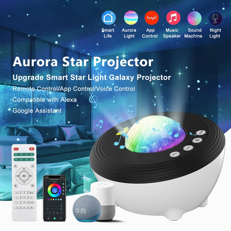 Smart Night Light Aurora Galaxy Projector LED Rotate Bluetooth Speaker ...