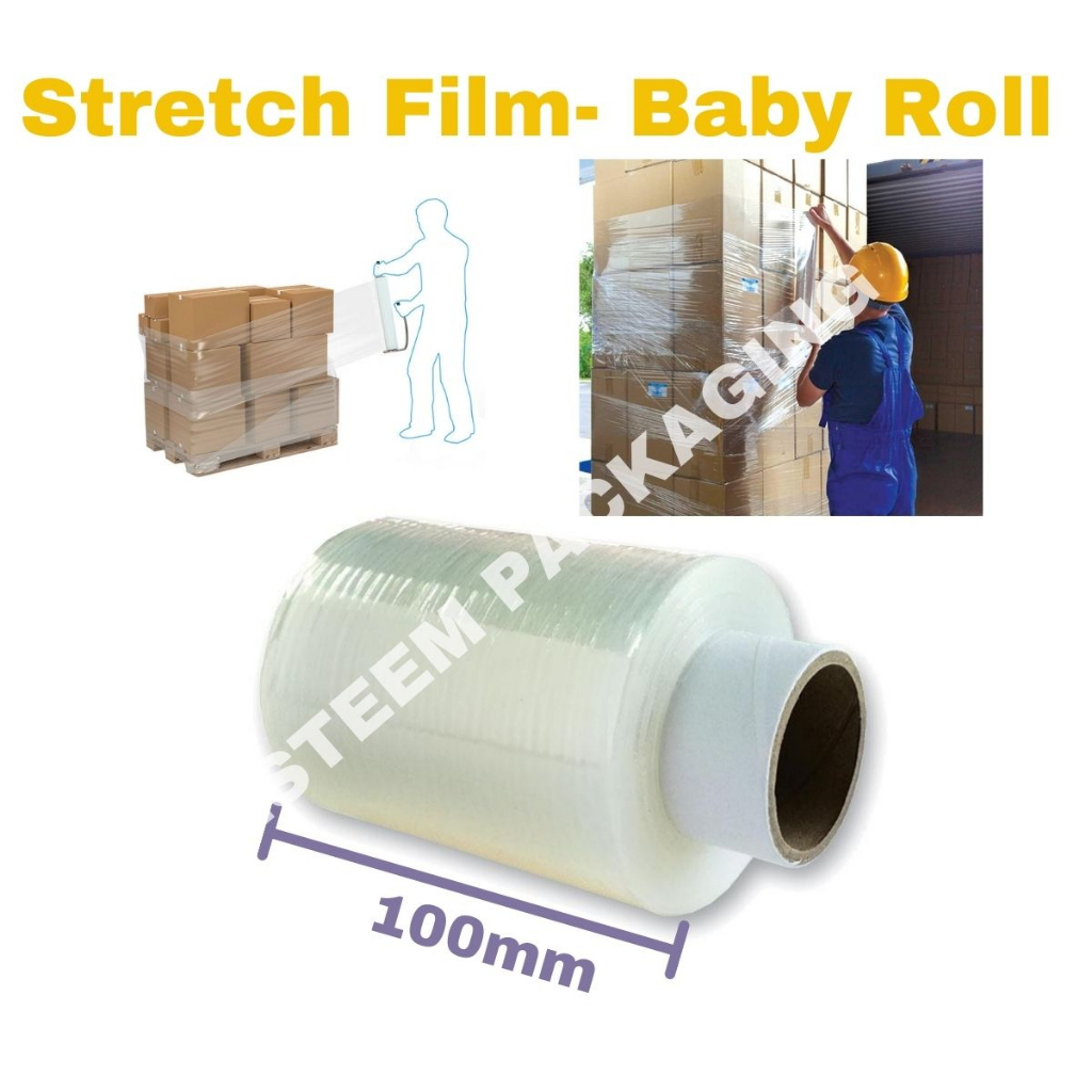 Stretch Film 100mm Baby Roll/ Clear Wrapping Stretch Film W4" x 23mic x ...
