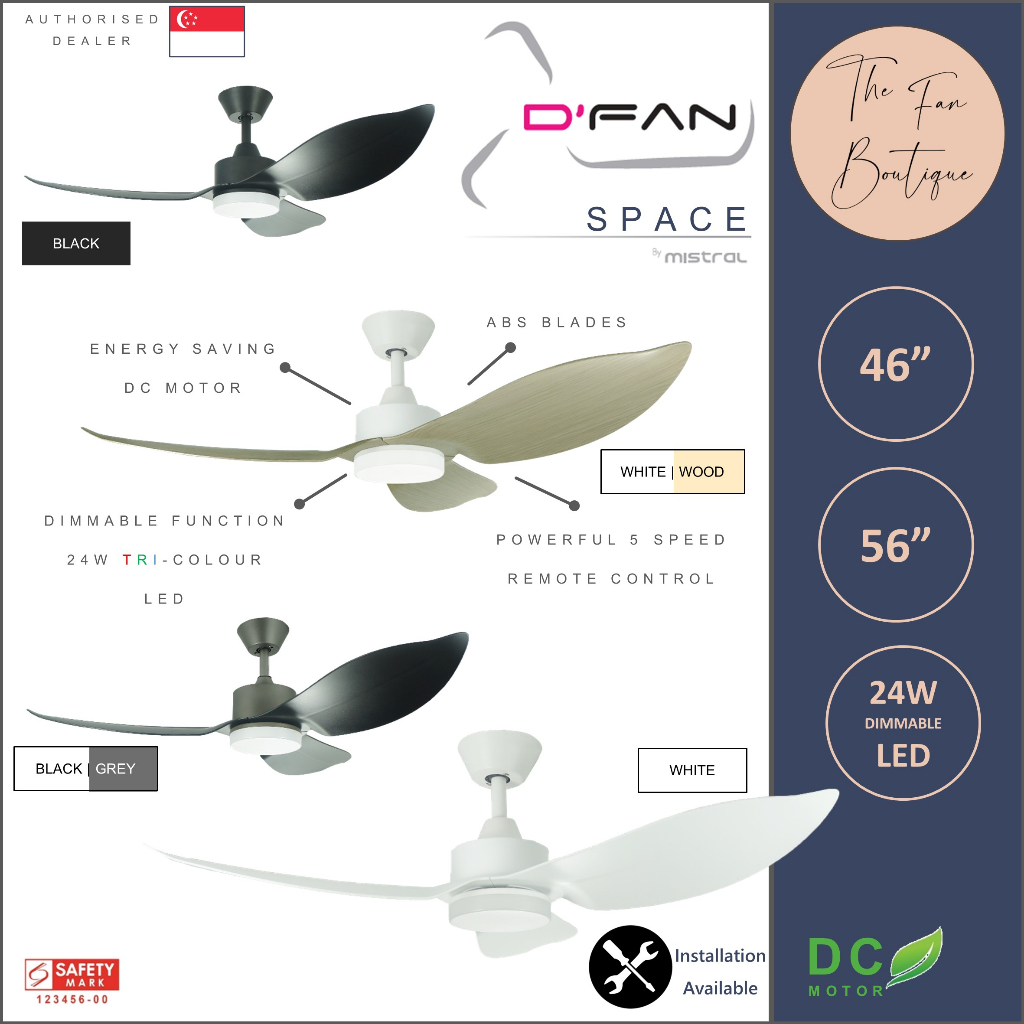 [Dimmable Series] D'Fan by Mistral - 46" DC Motor Ceiling Fan with 24W ...