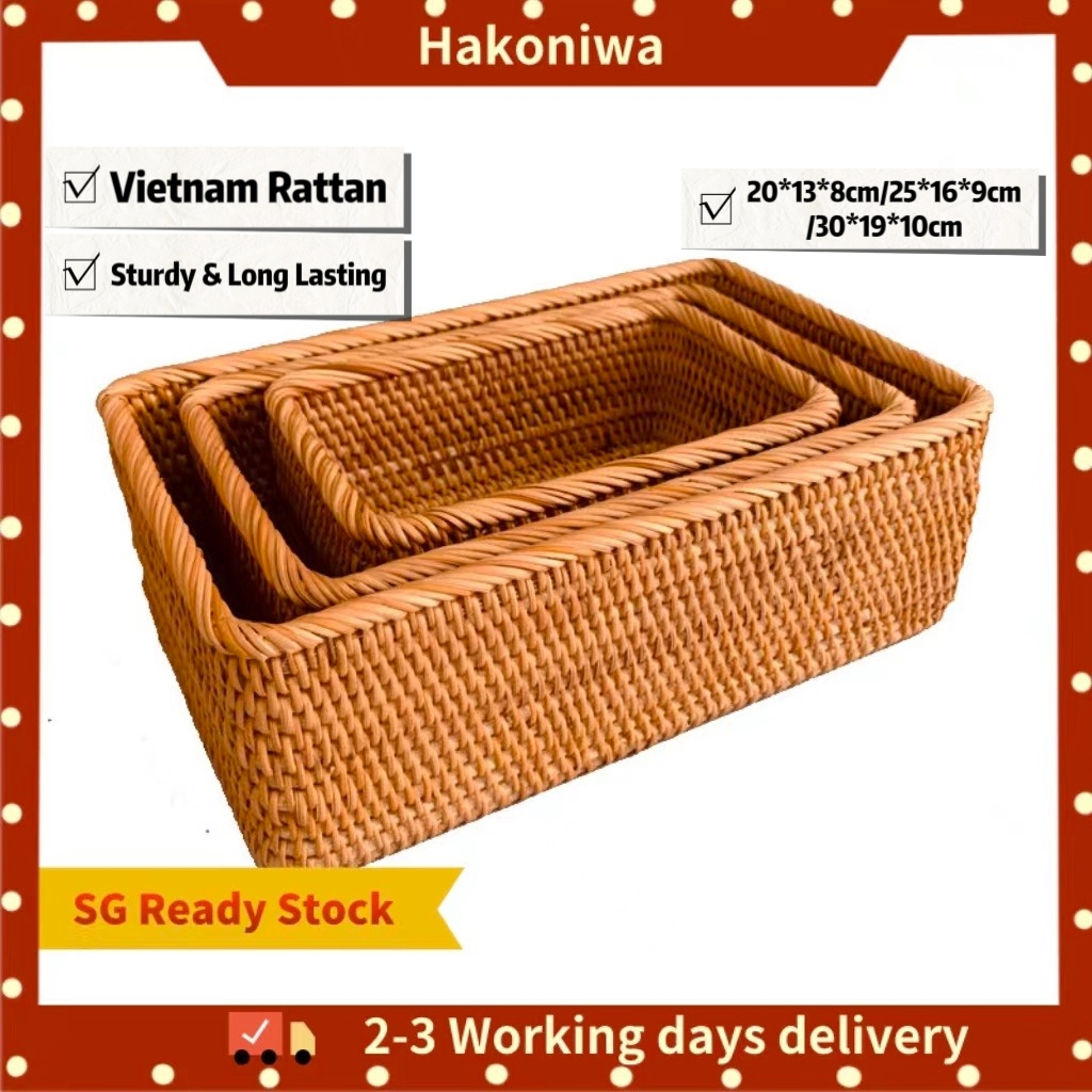 [SG Stock] Vietnamese rattan storage baskets Hand-woven baskets set of ...