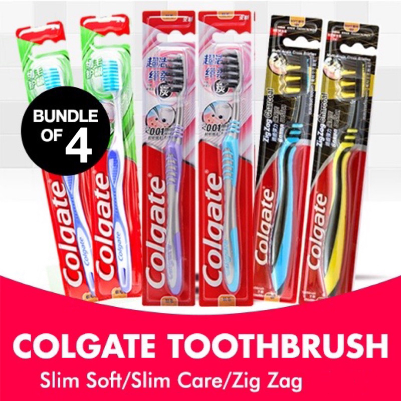 【4 pc】Colgate Slim Soft Charcoal/Charcoal Gold Toothbrush高露洁细毛碳护牙龈软毛牙刷 ...