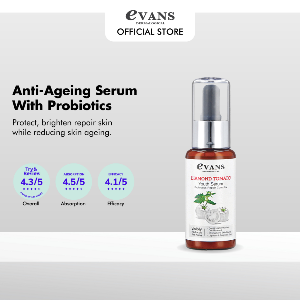 Evans Dermalogical Diamond Tomato Youth Serum 30ml with Probiotics ...