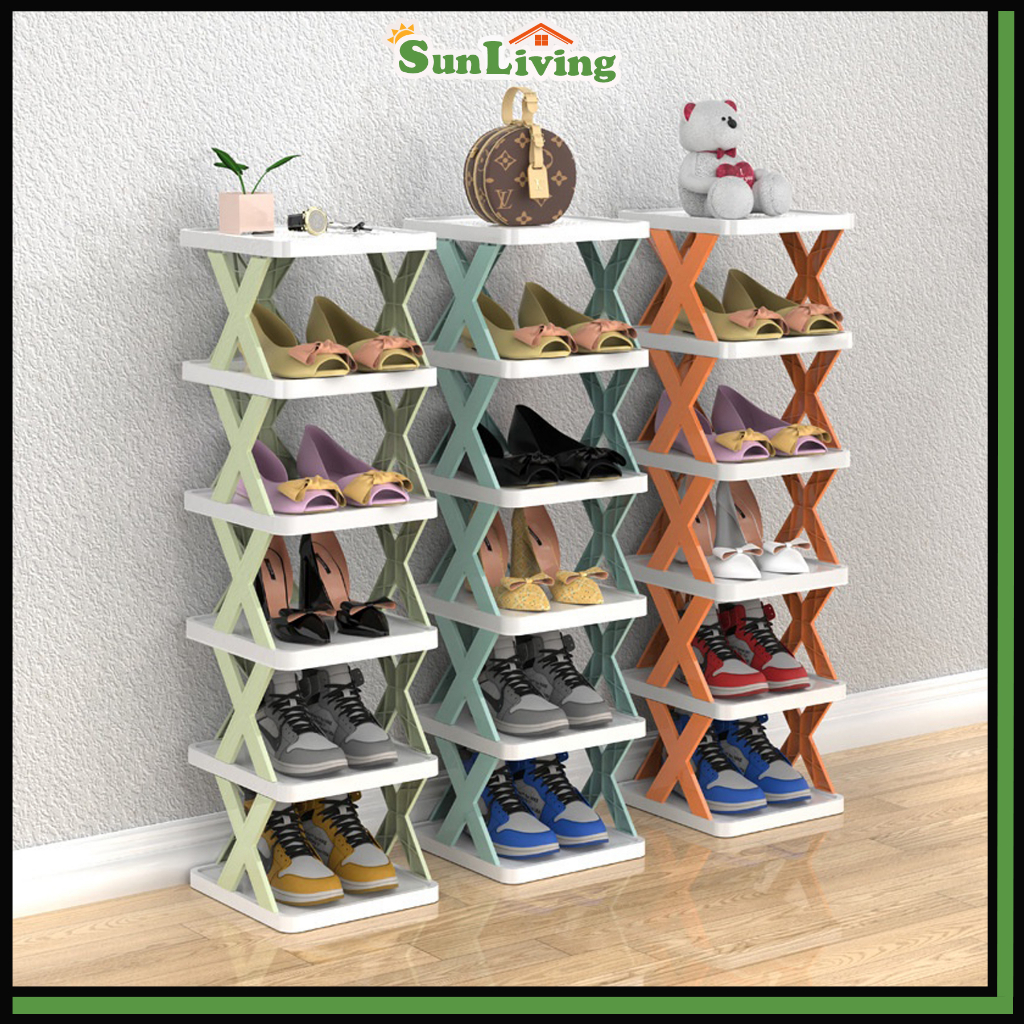 Easy DIY Shoe Rack Multi-layer X-shape Plastic Storage Rack Livingroom ...