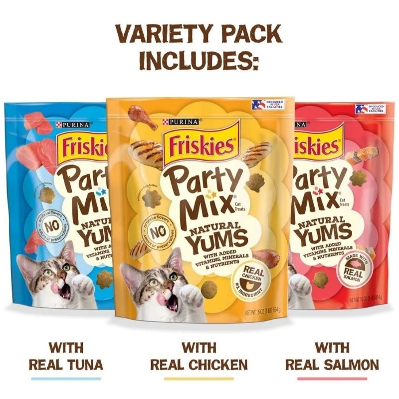 USA Purina Friskies Party Mix Natural YUMS Cat Treats with Real Meat ...