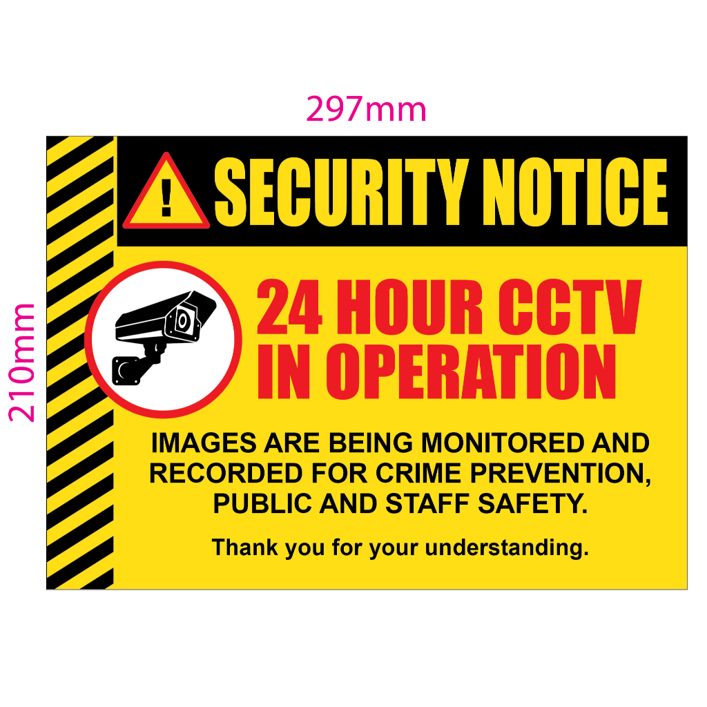 SECURITY NOTICE - 24 HOURS CCTV IN OPERATION SIGN/SIGNAGE | NOTICE SIGN ...