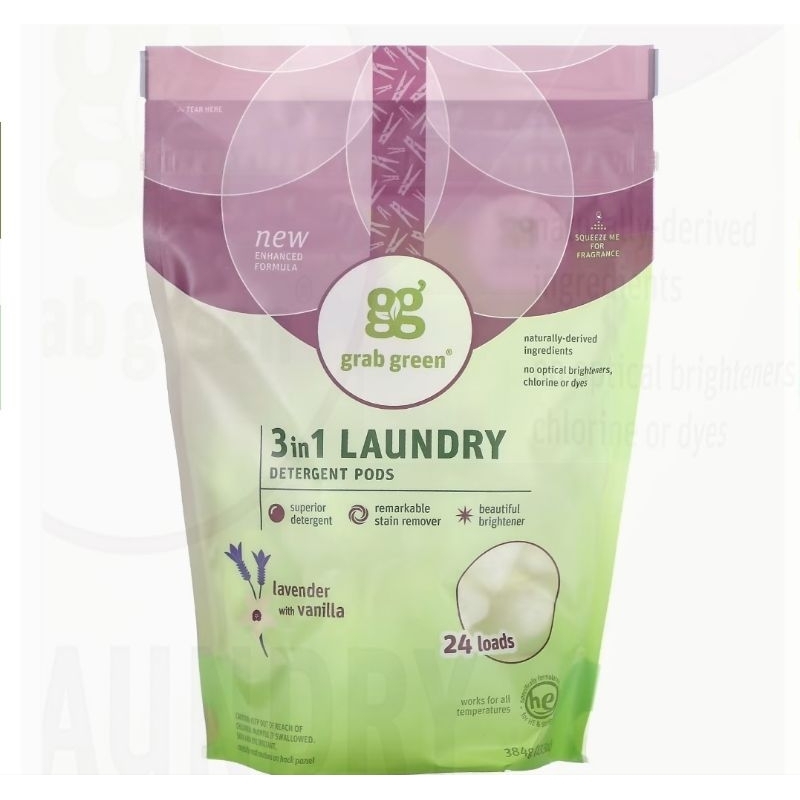 Grab Green 3 in 1 Laundry Detergent Pods, Lavender with Vanilla, 24 ...