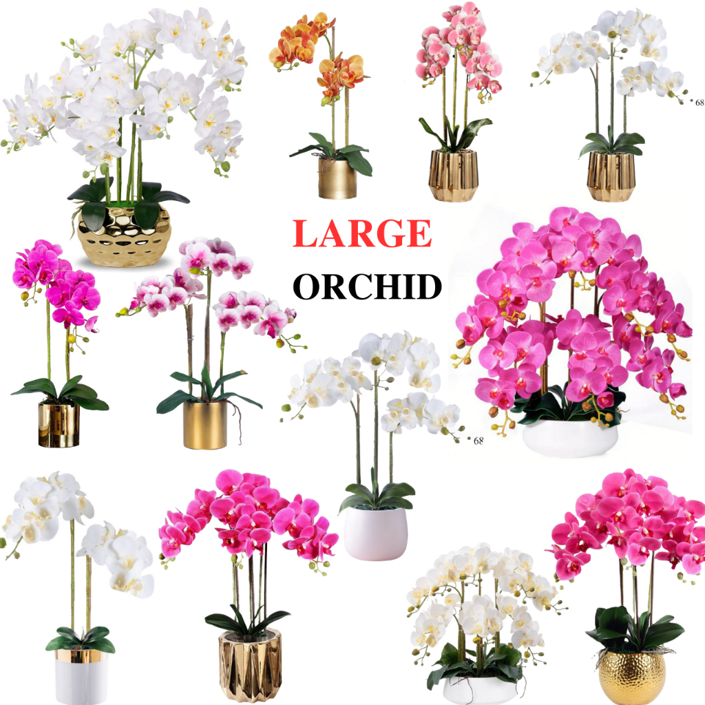 Artificial Orchids Flowers in Gold Pot Fake Orchid Plants, Home Office ...
