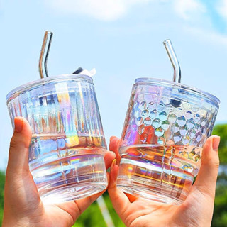 [SG Stock] Slub glass coffee cup with Lid leather Sleeve Straw cafe ...