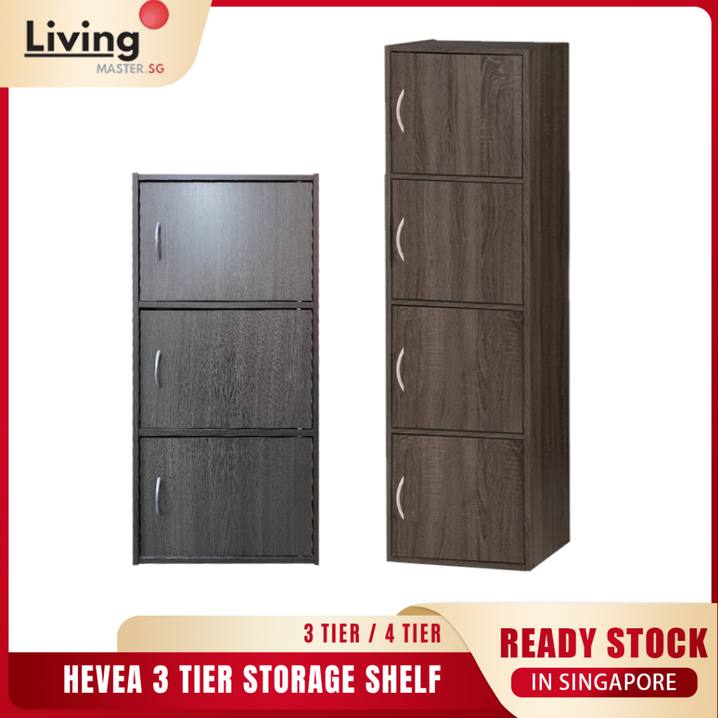 3 Tier / 4 Tier Wooden Rack with Doors/ Multipurpose Book Shelf/ Fit A4 ...