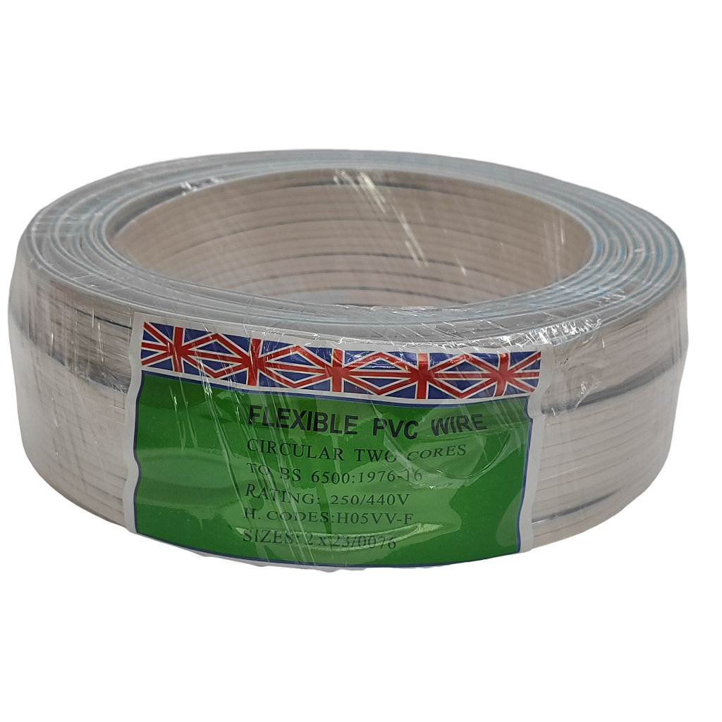2 Core x 23 (0.5mm) White PVC Flat Flexible Wire Supply Electrical ...