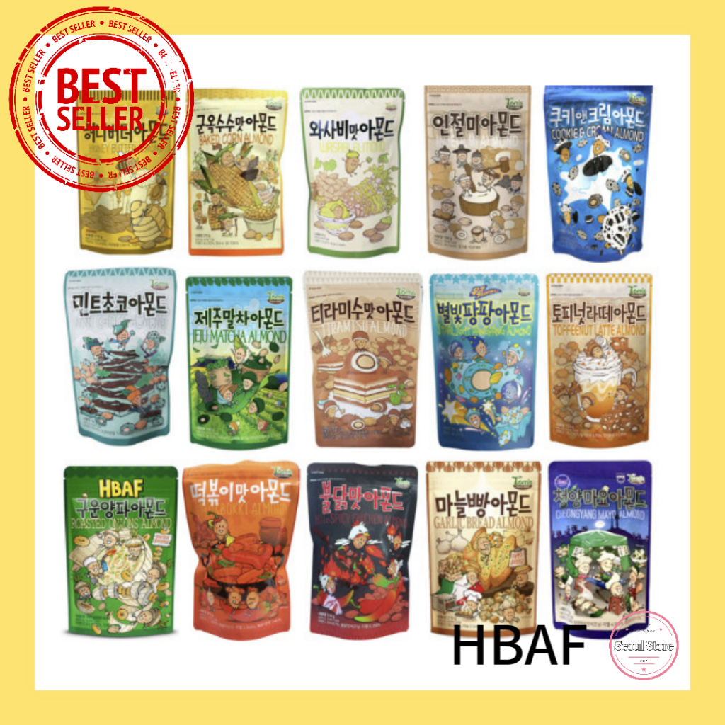 [HBAF] Korean Seasoned Almonds Snack 40g 160g 190g 210g Honey Butter, Garlic Bread, Cookie and ...