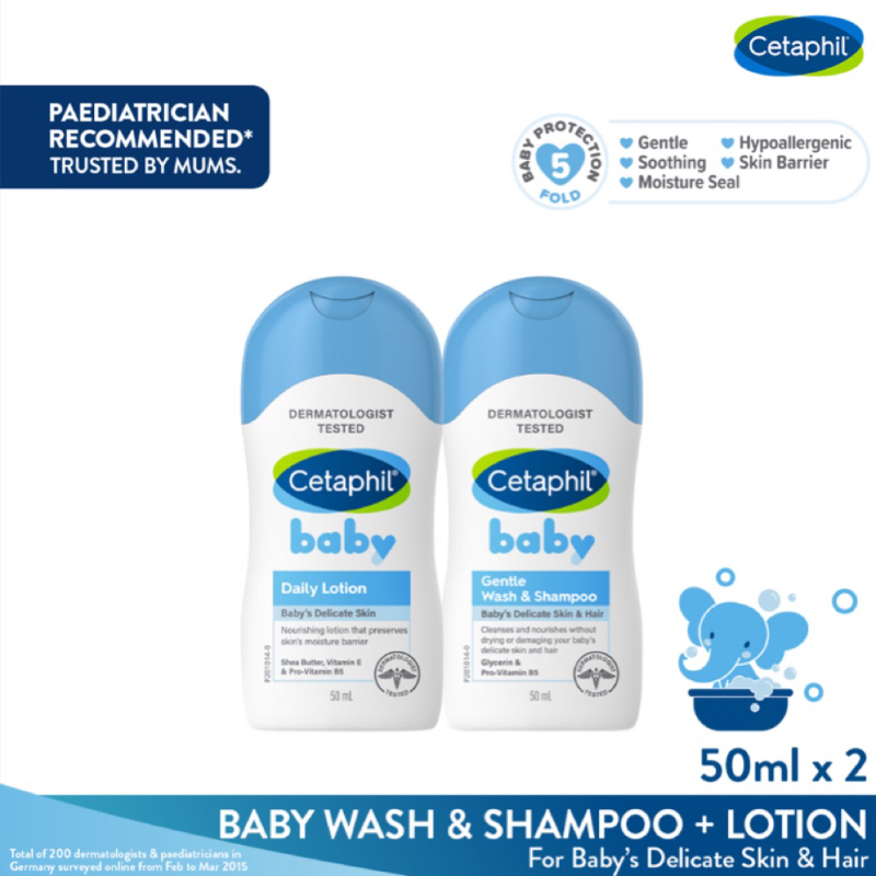 Cetaphil Baby Travel Kit, 50ml (Wash & Shampoo + Lotion Travel Kit 50ML ...