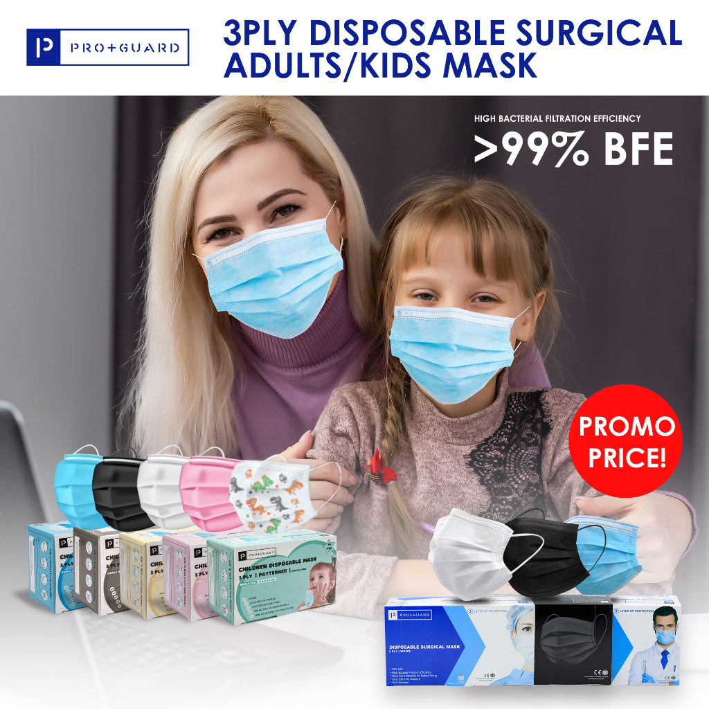 Pro+Guard 3-ply Disposable Surgical Mask (BFE>99%), Adults/Kids, 50pcs ...