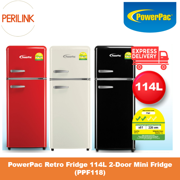PowerPac Mini Fridge Retro Fridge 2-Door 114L (PPF118) | Shopee Singapore