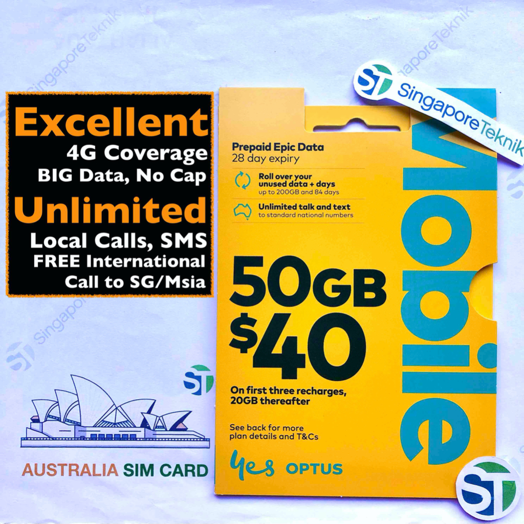 50GB 28d OPTUS AUS Mobile Prepaid Australia SIM Card Unlimited Call SMS ...