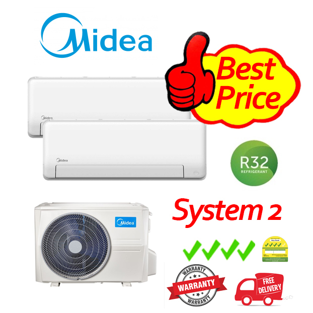 Midea System 2 Aircon MAE-3M21D-2XMSEID-09(S) 2 x 9000 BTU R32 Model ...
