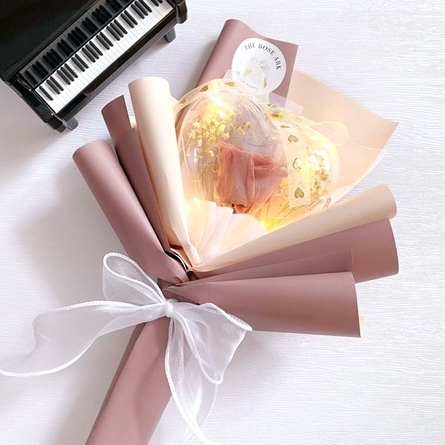 The Rose Ark Preserved Pink Rose Bouquet with Fairy Lights for Mother's ...