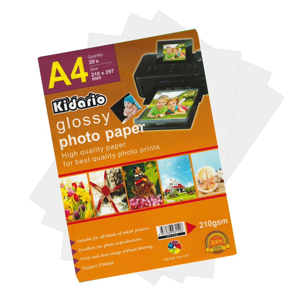Kidario Premium Inkjet A4 Glossy Photo Paper 210gsm (20pcs) | Shopee ...
