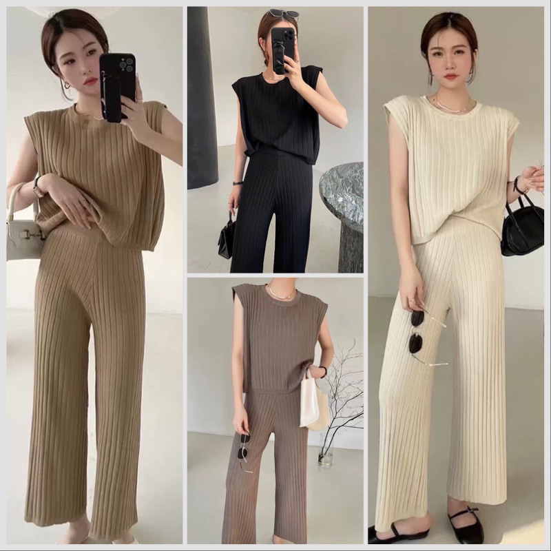 Freesize Women Fashion Autumn Spring Winter 2 Piece Sets Ribbed Knit ...