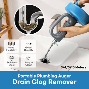 4/5/10 meters Portable Plumbing Auger Drain Snake Clog Remover Tool ...