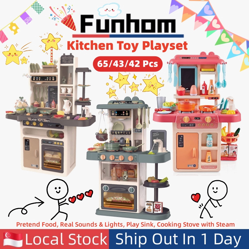 [SG]Kitchen Toy Playset For Toddlers 65/43/42-Pcs-Pretend Food, Real ...