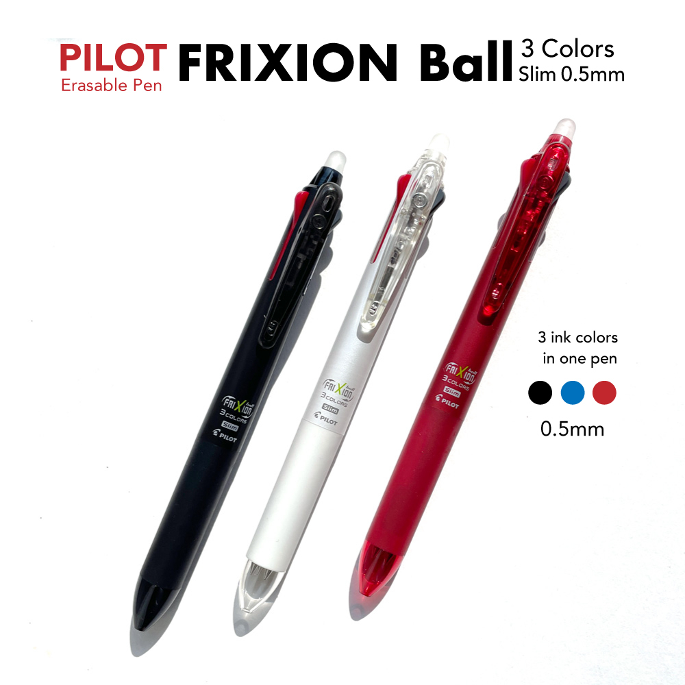 Pilot Frixion Ball 3 Slim 0.5mm 3 variation (Black Red White) LKFBS60EF ...