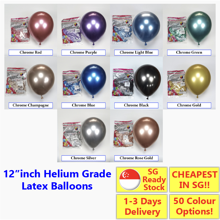 [SG Wholesale] 12" Inch Chrome Metallic Latex Party Balloon (Helium ...