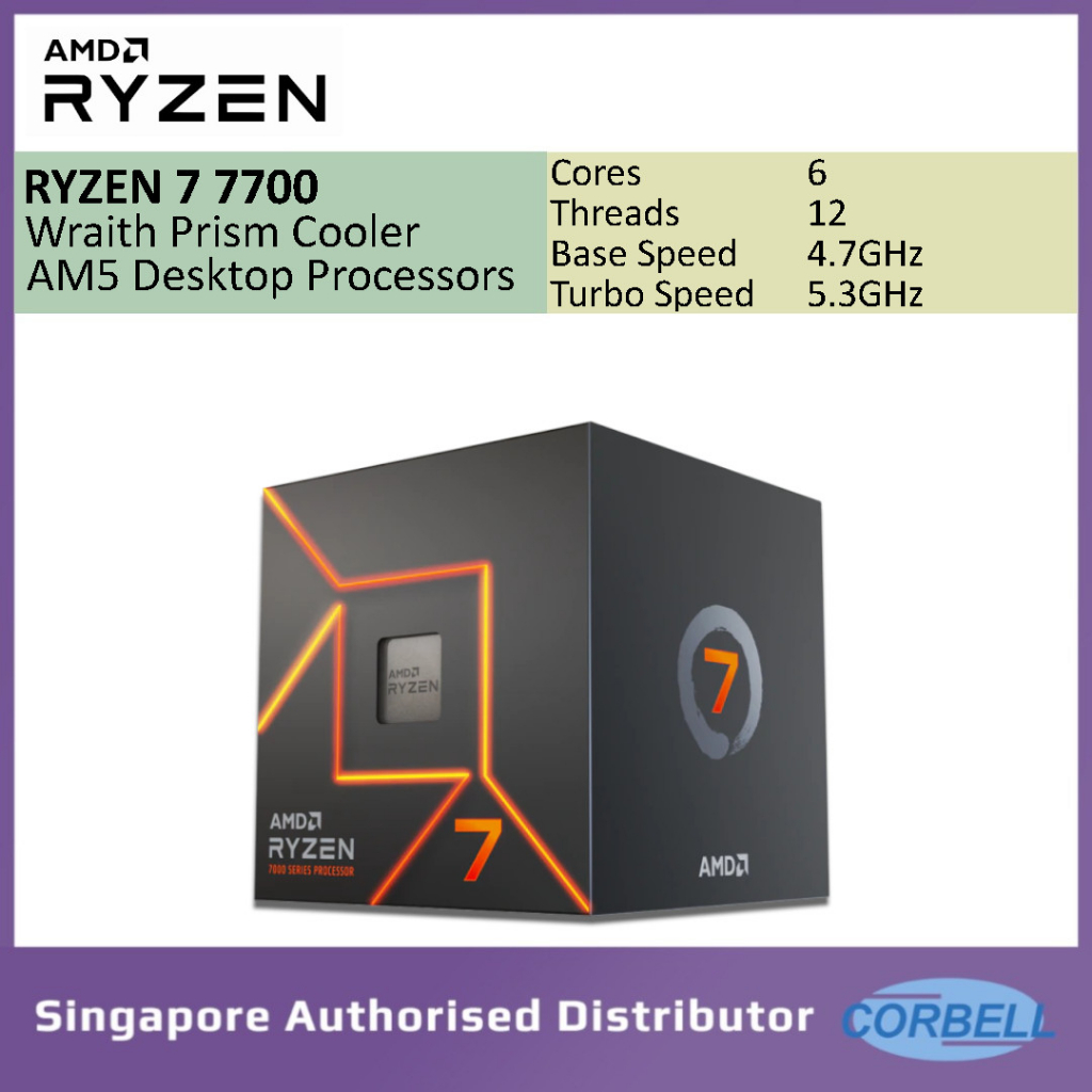 AMD RYZEN 7 7700 AM5 socket PC Processors Wraith Prism Cooler Core 6 ...