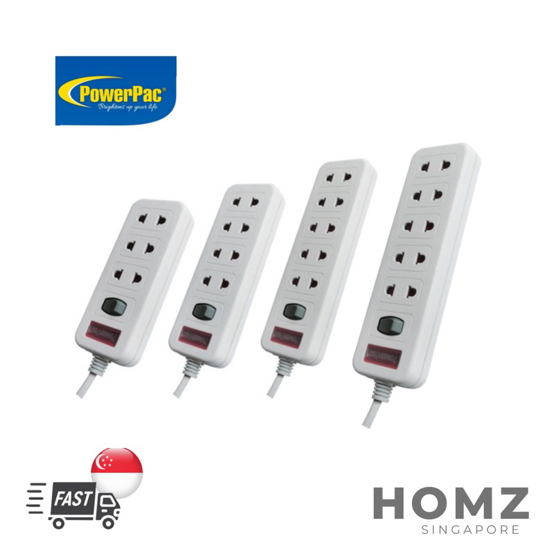 PowerPac 2 Pin Extension Socket Extension cord 3/4/5 way 3m with Safety ...