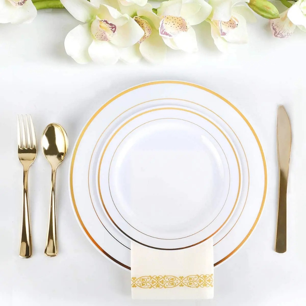 [SG Stock] 25 Pax Disposable Plastic Partyware Dinnerware Set with Gold ...