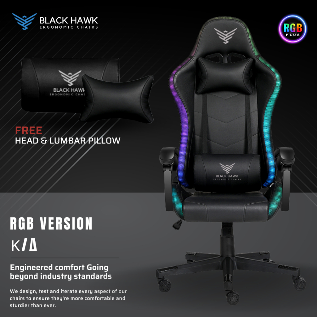 🦅 (𝐒𝐆 𝐒𝐓𝐎𝐂𝐊) Black Hawk RGB Gaming Chair / Gaming Chair / Computer ...