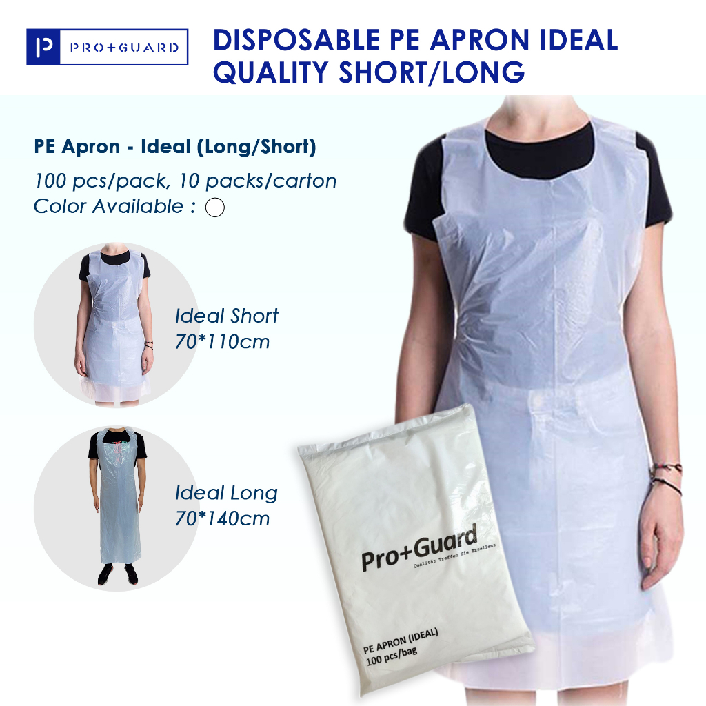 [sg Ppe Ready Stock] Pro Guard Disposable Pe Apron Ideal Long 100pcs