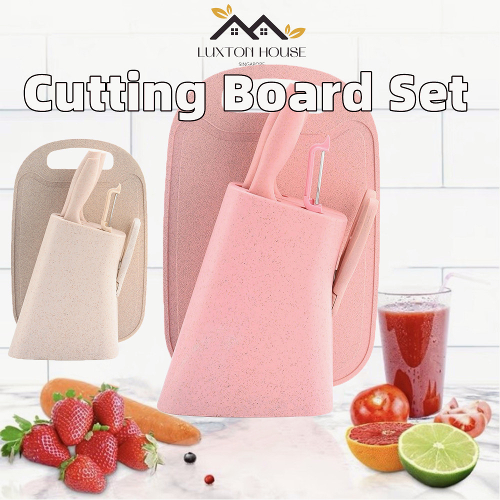 {SG} 7PCS Non-Stick Cutting Board Set Coating Knife Set Chopping Board ...