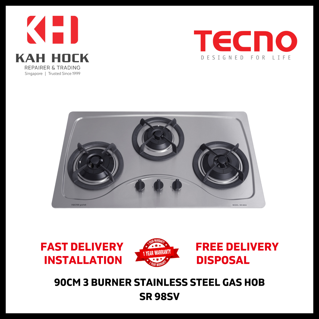TECNO SR 98SV 90CM 3 BURNERS STAINLESS STEEL GAS HOB - 1 YEAR ...