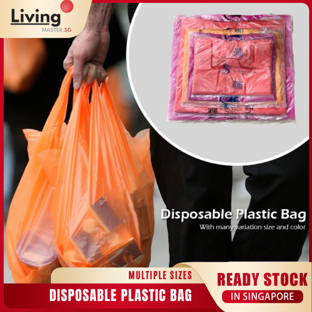 (SG STOCK) Plastic Shopping Bag with Handle 80PCS/60PCS Carrier Bag ...