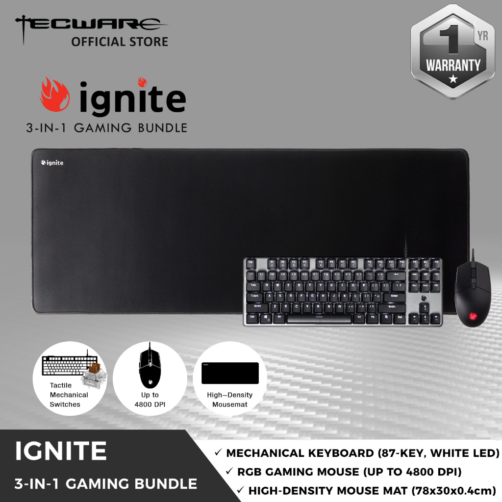 Tecware Ignite 3 in 1 Gaming Bundle, Keyboard / Mouse / Mousemat ...