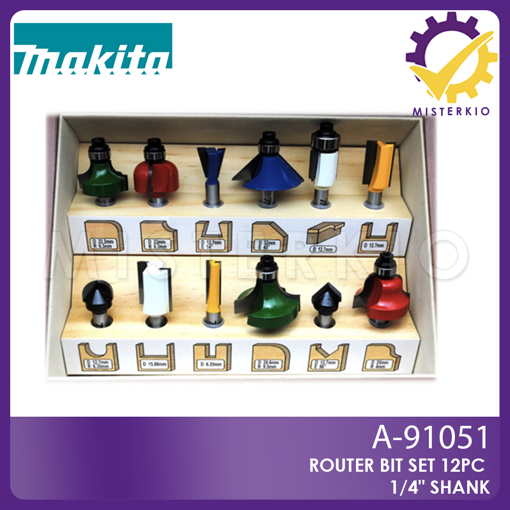 MAKITA ROUTER BIT SET 12PC (1/4" SHANK) A-91051 | Shopee Singapore