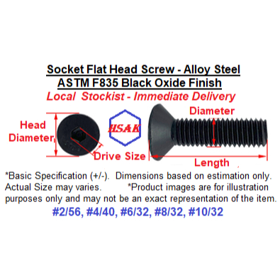 Flat Head Socket Screw #2/56, #4/40, #6/32, #8/32 & #10/32 ASTM F835 ...