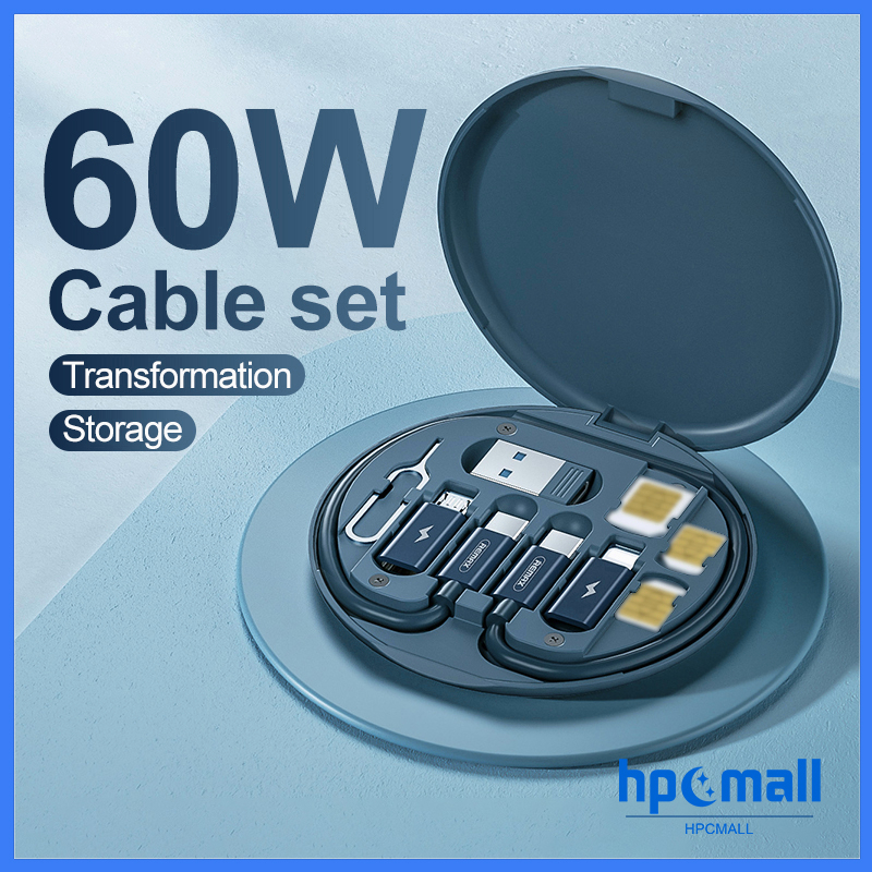 60W 5 In 1 Fast Charging Box Data Cable Holder Storage Box Portable USB ...
