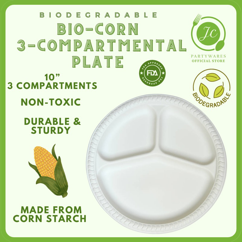 SG INSTOCKS - Biodegradable Bio-corn - 10'' 3 Compartment Plate - Corn ...