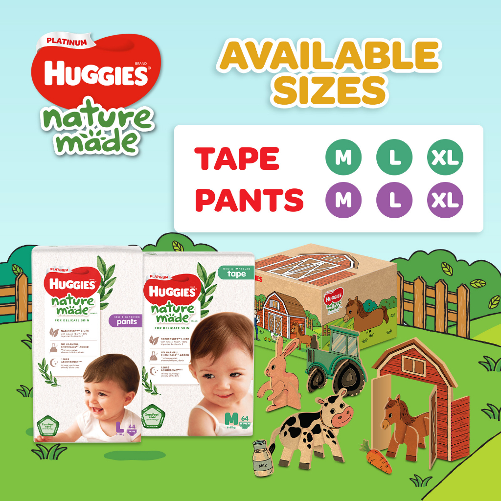 [1 Carton] Huggies Platinum Naturemade Tape Diapers NB-XL (Design ...