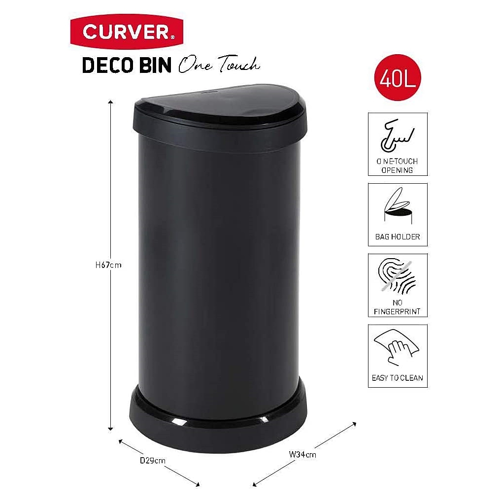 Curver 40L Deco Push Bin Black Waste Bin By Thehomeshoppe | Shopee ...