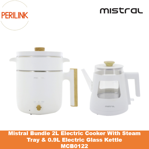 Mistral Bundle 2L Electric Cooker With Steam Tray & 0.9L Electric Glass ...
