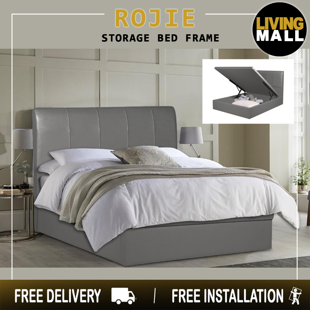 Living Mall Rojie Storage Bed Frame Linen Fabric/Faux Leather with 5 Mattress Options | Shopee ...