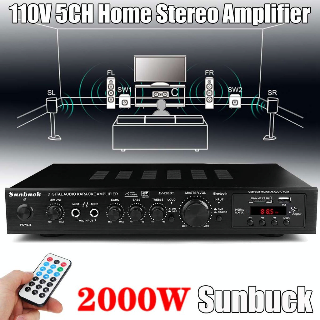 MY 220V 2000W 4 ohm 5CH Bluetooth Stereo AV Surround Amplifier+RC ...