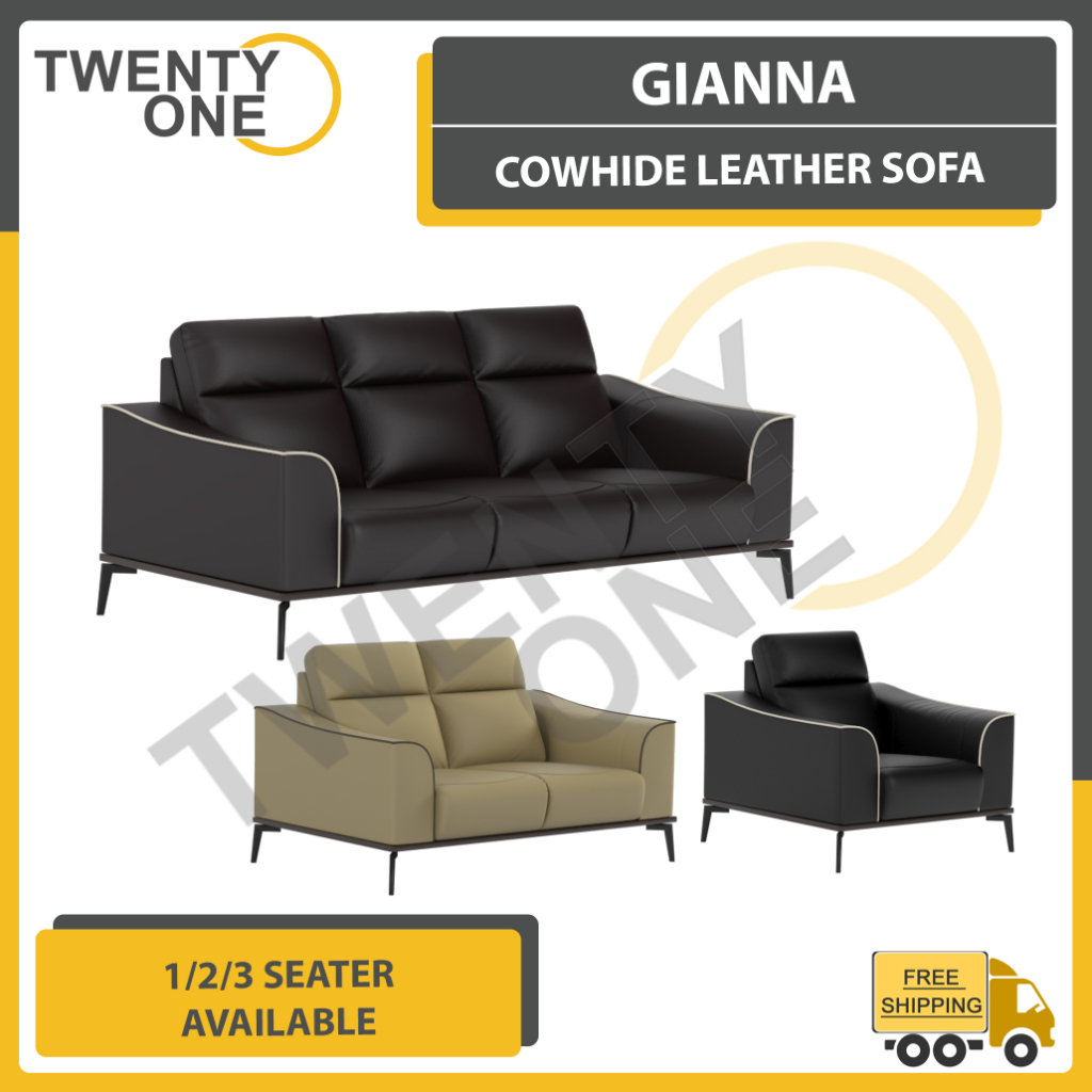 Twentyone GIANNA COWHIDE LEATHER SOFA(1 SEATER/2 SEATER/3 SEATER AVAILABLE) | Shopee Singapore