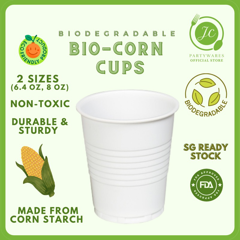 SG INSTOCKS - Biodegradable Bio-corn - 6oz & 8oz Disposable Cups - Corn ...