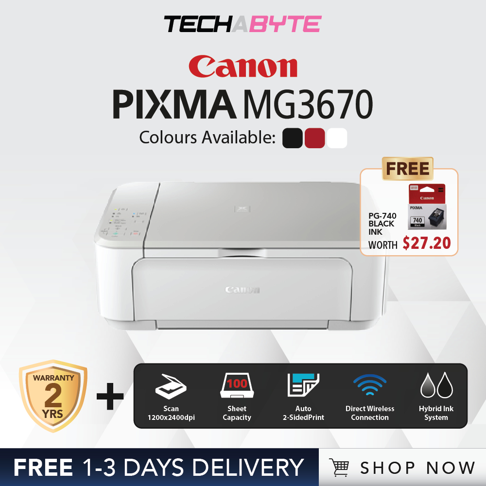 Canon PIXMA MG3670 Wireless Photo All-In-One with Auto Duplex Printer (White/ Red/ Black ...